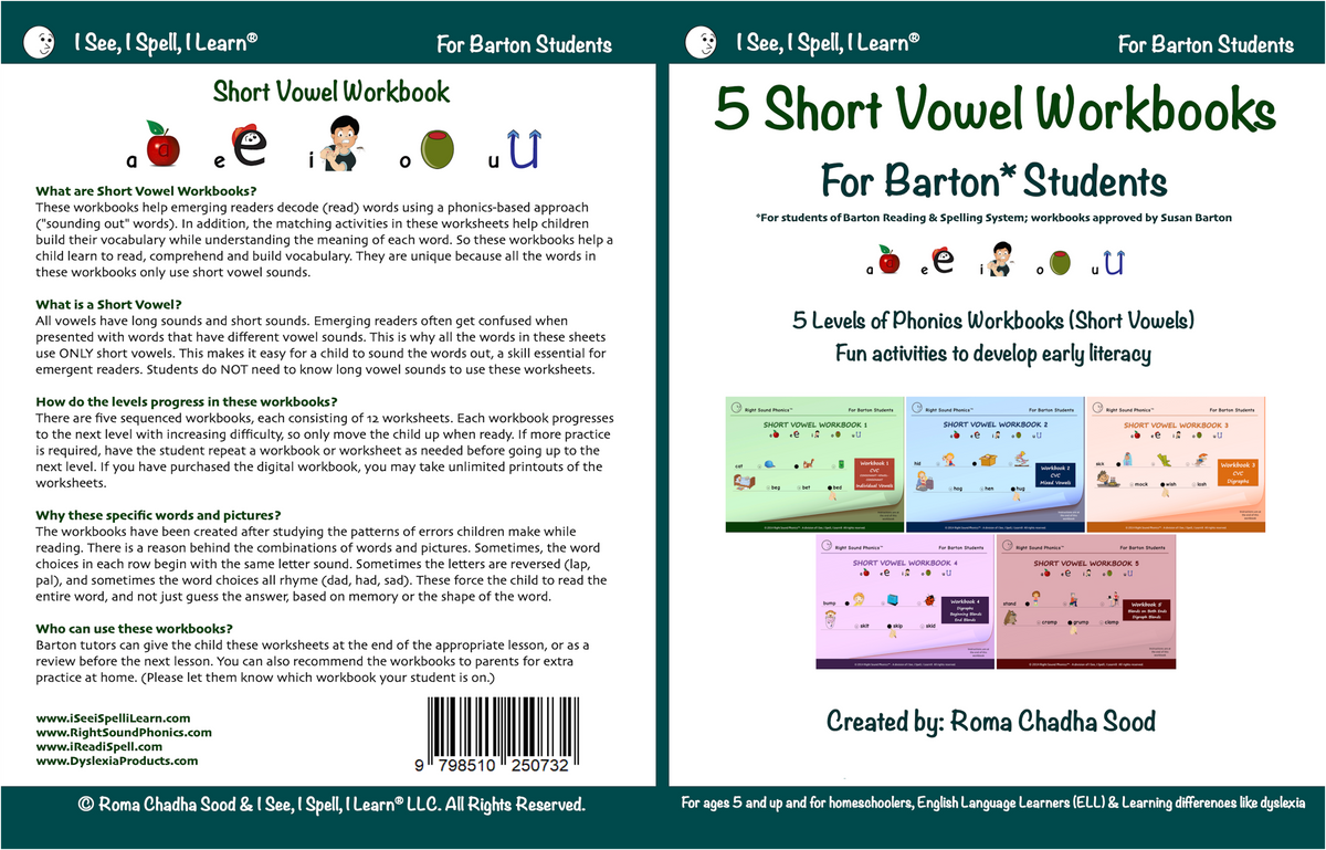 I See, I Spell, I Learn® - Short Vowel Workbooks - For Barton Students ...