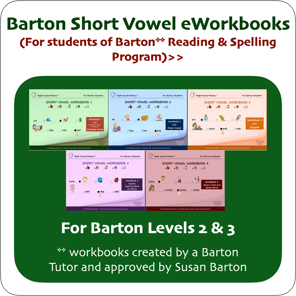 Barton Short Vowel Workbooks – I See, I Spell, I Learn, LLC